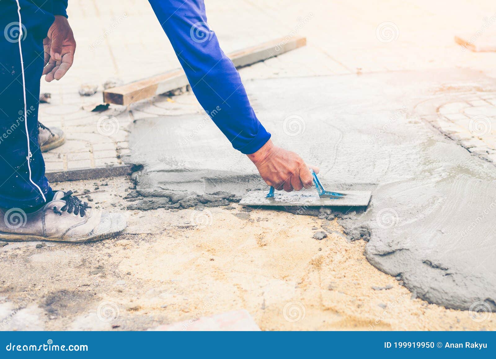 Worker, Labor or Mason is Repairing or Constructing Walkway or Pathway ...