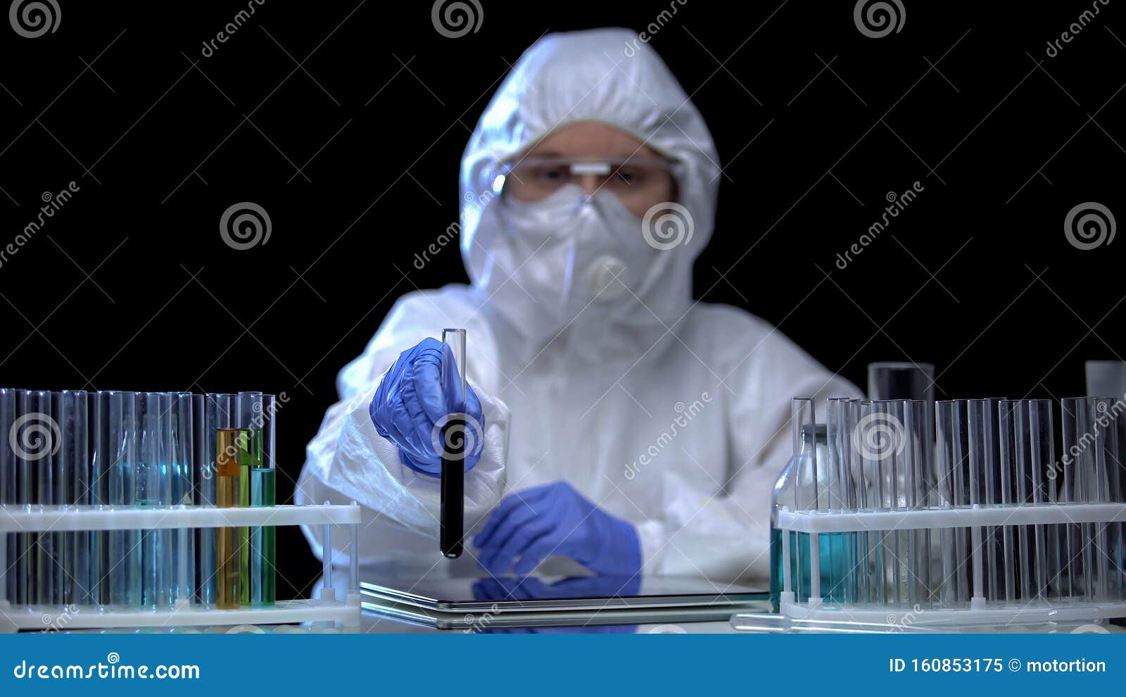 Worker of Laboratory Showing Sample of Toxic Ground before Camera ...