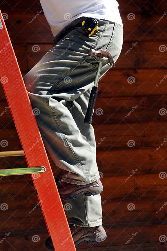 Worker on ladder stock image. Image of descending, climbing - 21466311