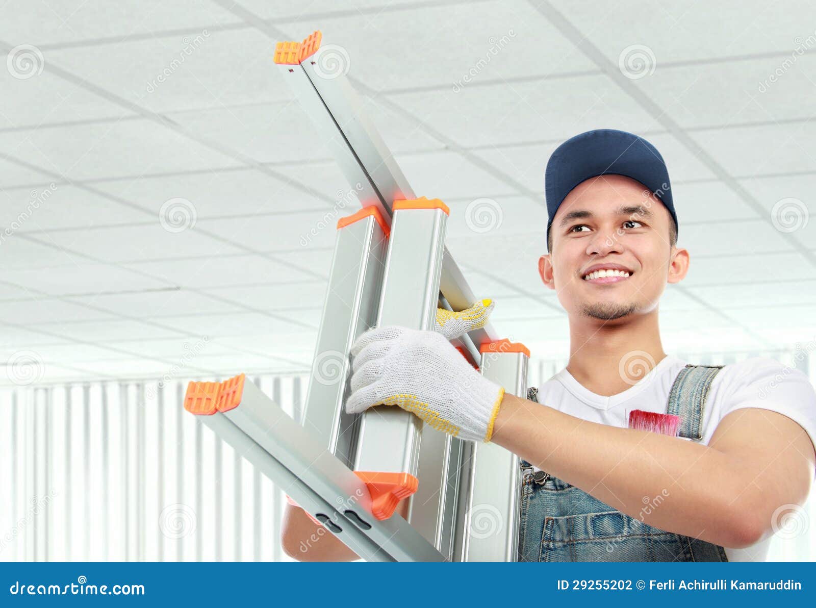 Worker with ladder stock photo. Image of builder, male - 29255202