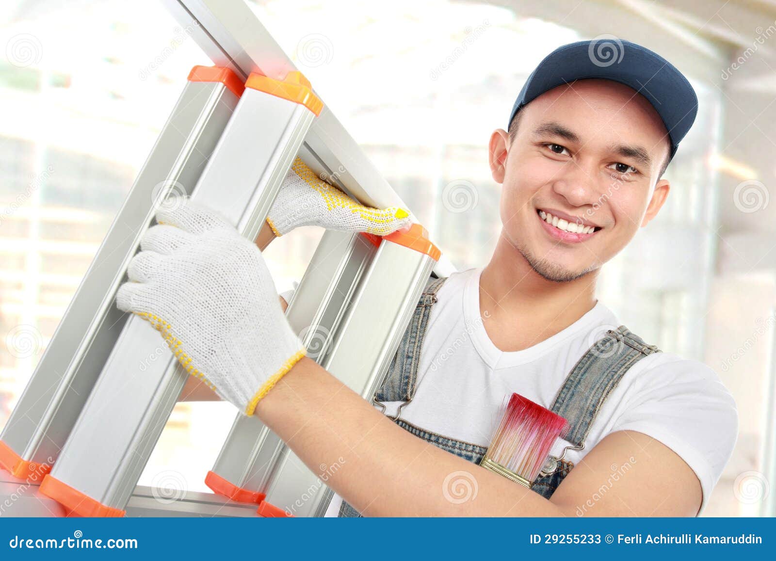 Worker with ladder stock image. Image of office, service - 29255233