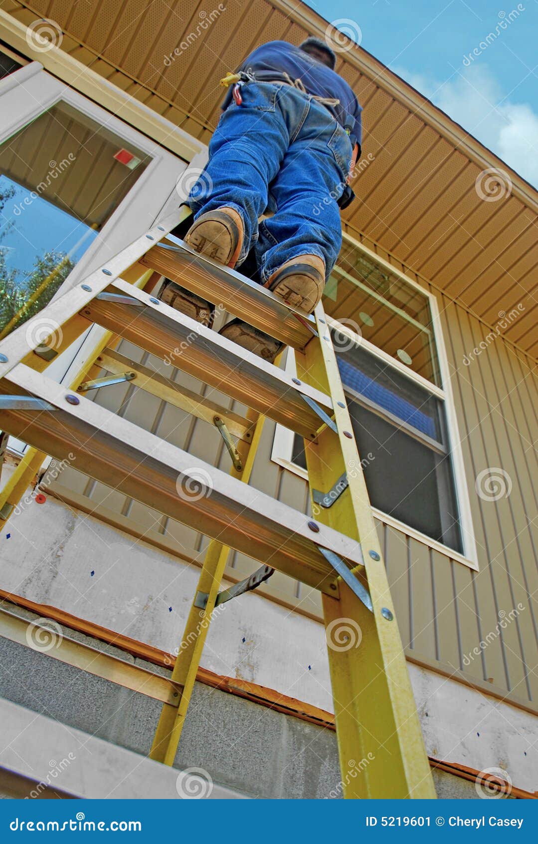 Worker on Ladder stock image. Image of windows, build - 5219601