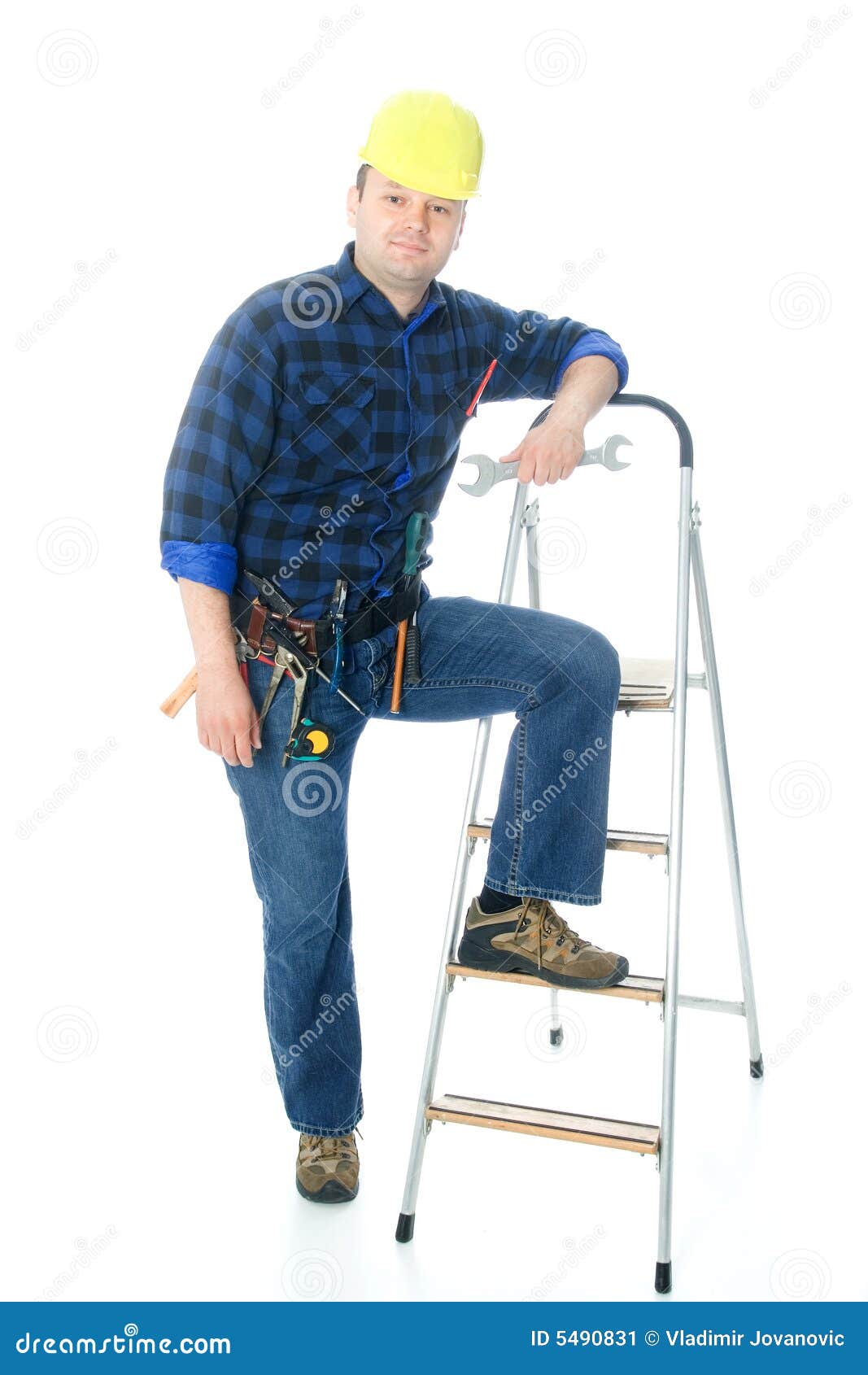 Worker and ladder stock image. Image of build, safety - 5490831
