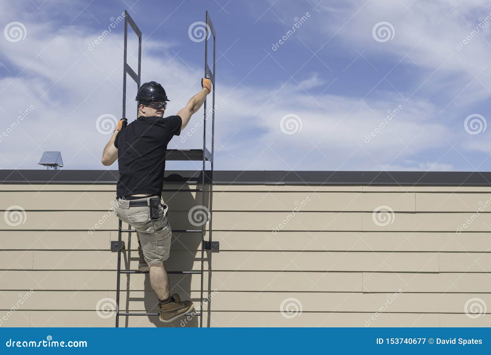 Worker on Ladder stock image. Image of outdoors, worker - 153740677