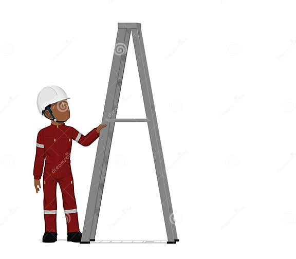 A Worker with Ladder on White Background Stock Vector - Illustration of ...