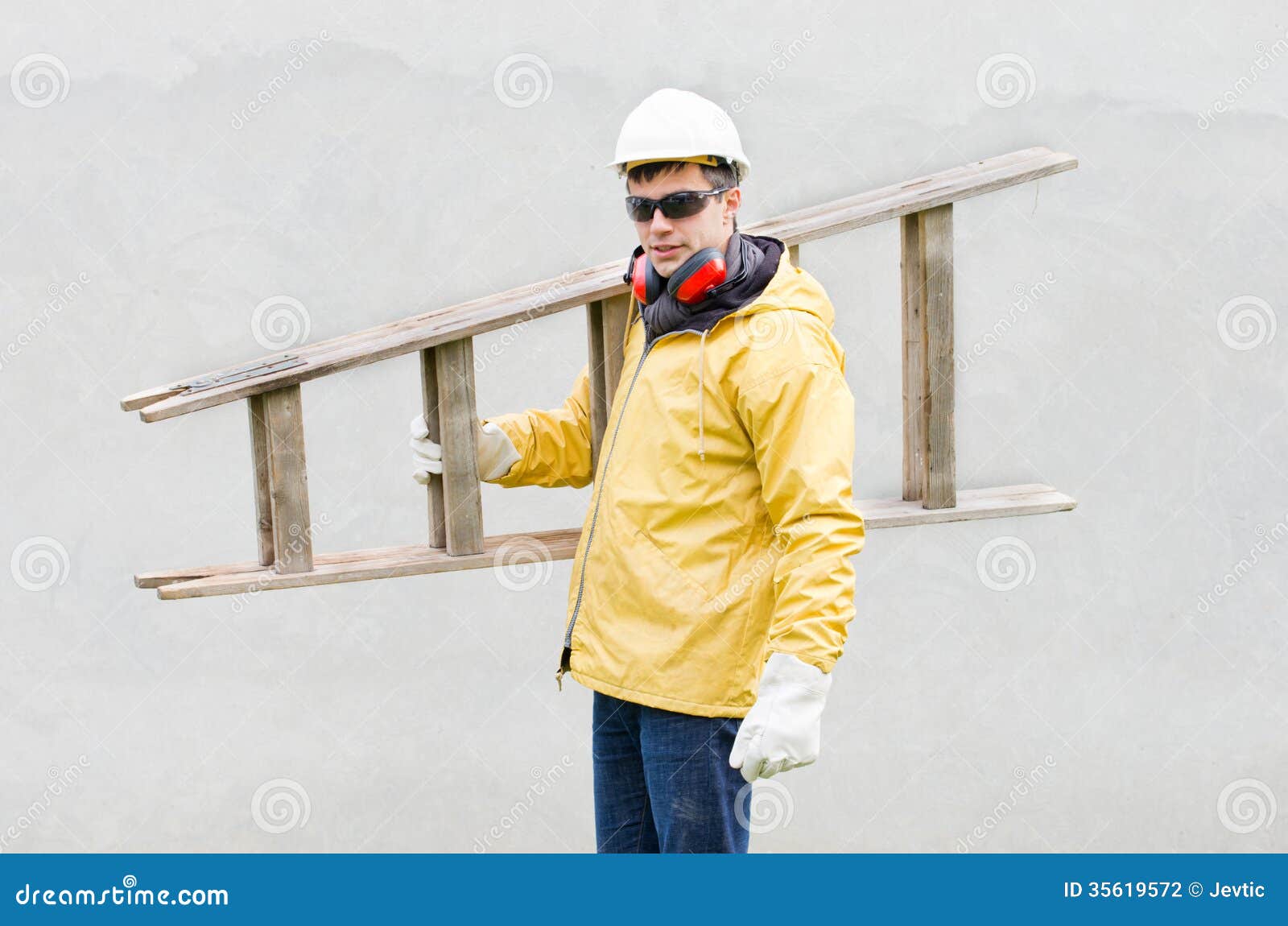 Worker with ladder stock photo. Image of occupation, labor - 35619572