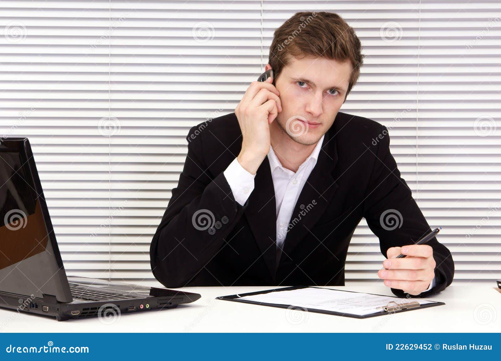 Worker with laptop stock photo. Image of positive, director - 22629452