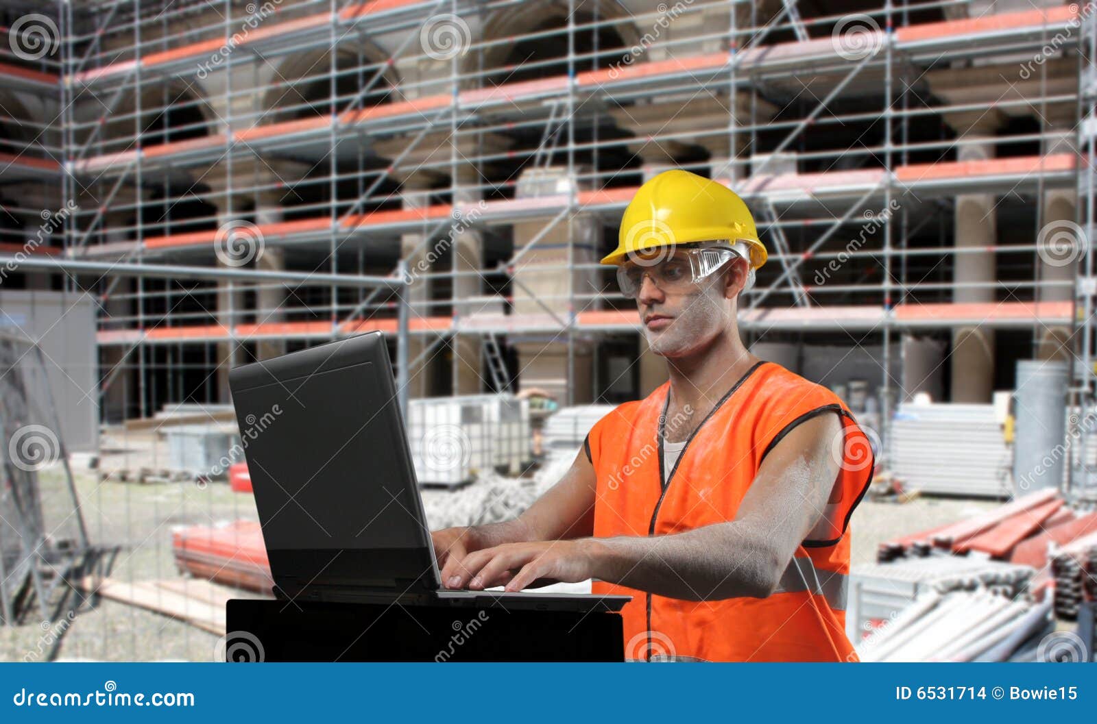 Worker with a laptop stock photo. Image of construction - 6531714