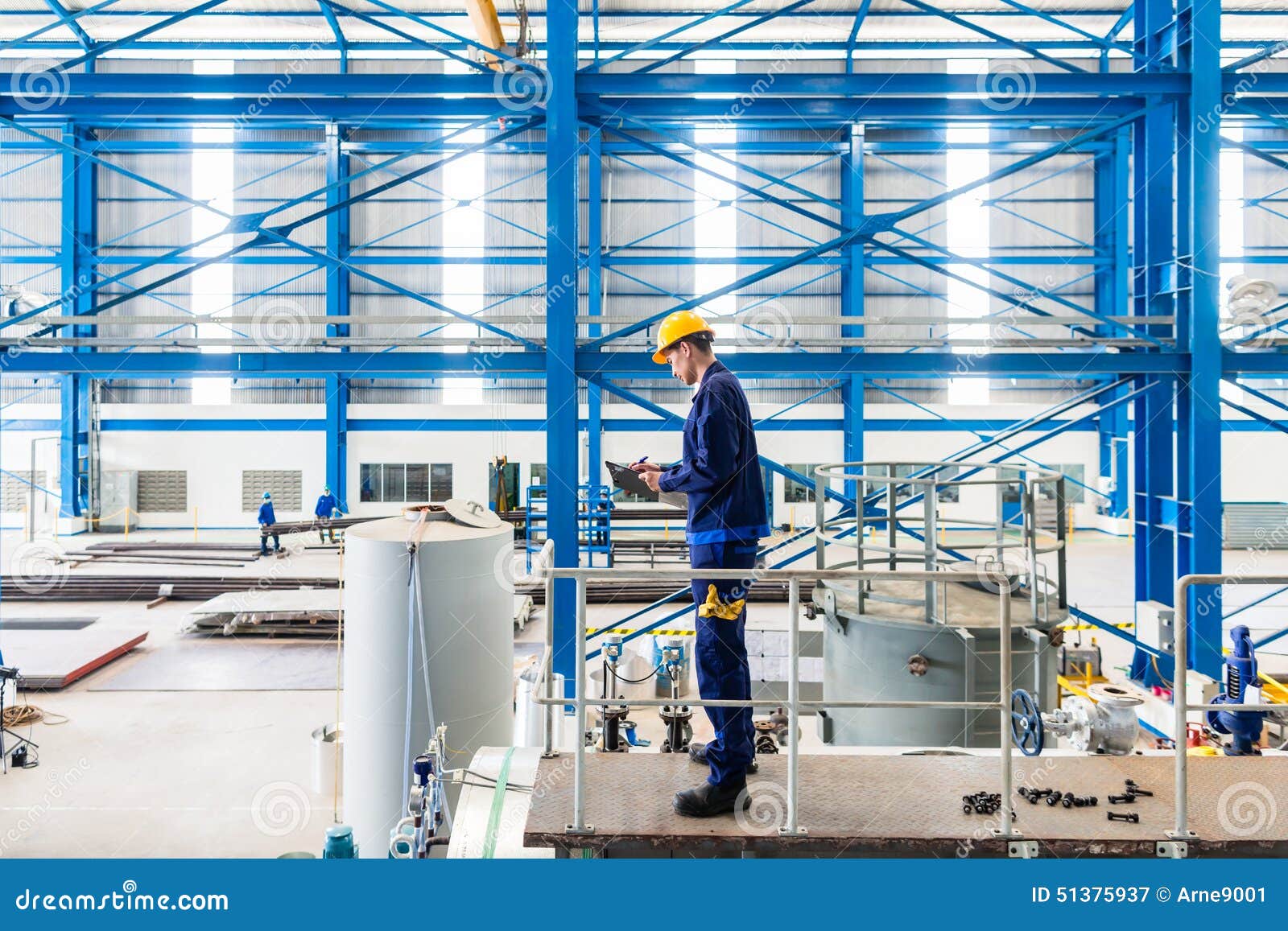 Worker in Large Metal Workshop Checking Work Stock Image - Image of ...