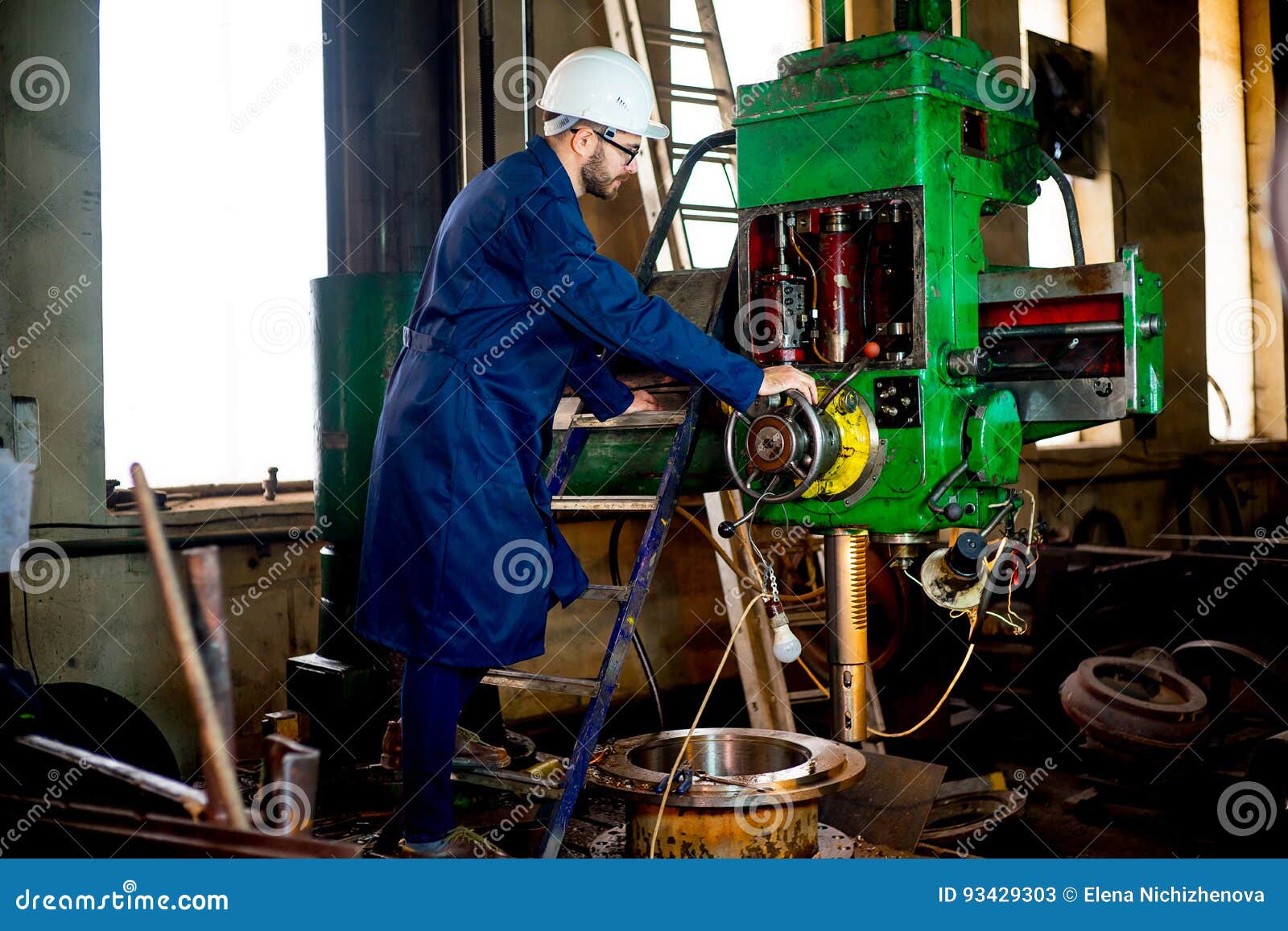 Worker with lathe stock image. Image of operative, operator - 93429303