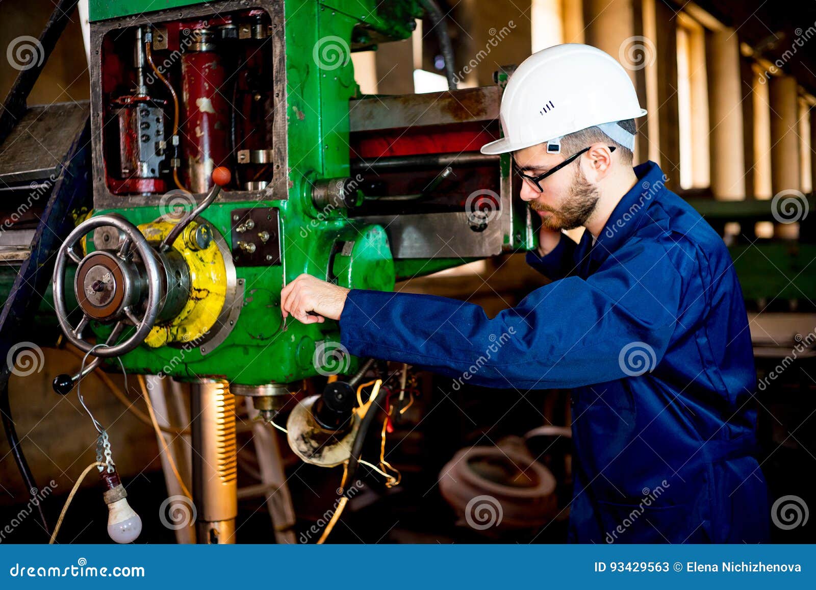 Worker with lathe stock image. Image of automated, metal - 93429563