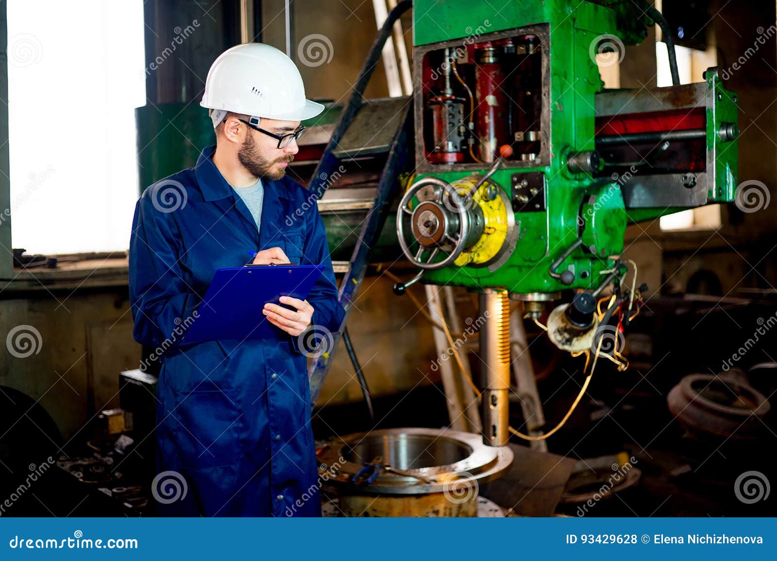 Worker with lathe stock photo. Image of instrument, engineer - 93429628