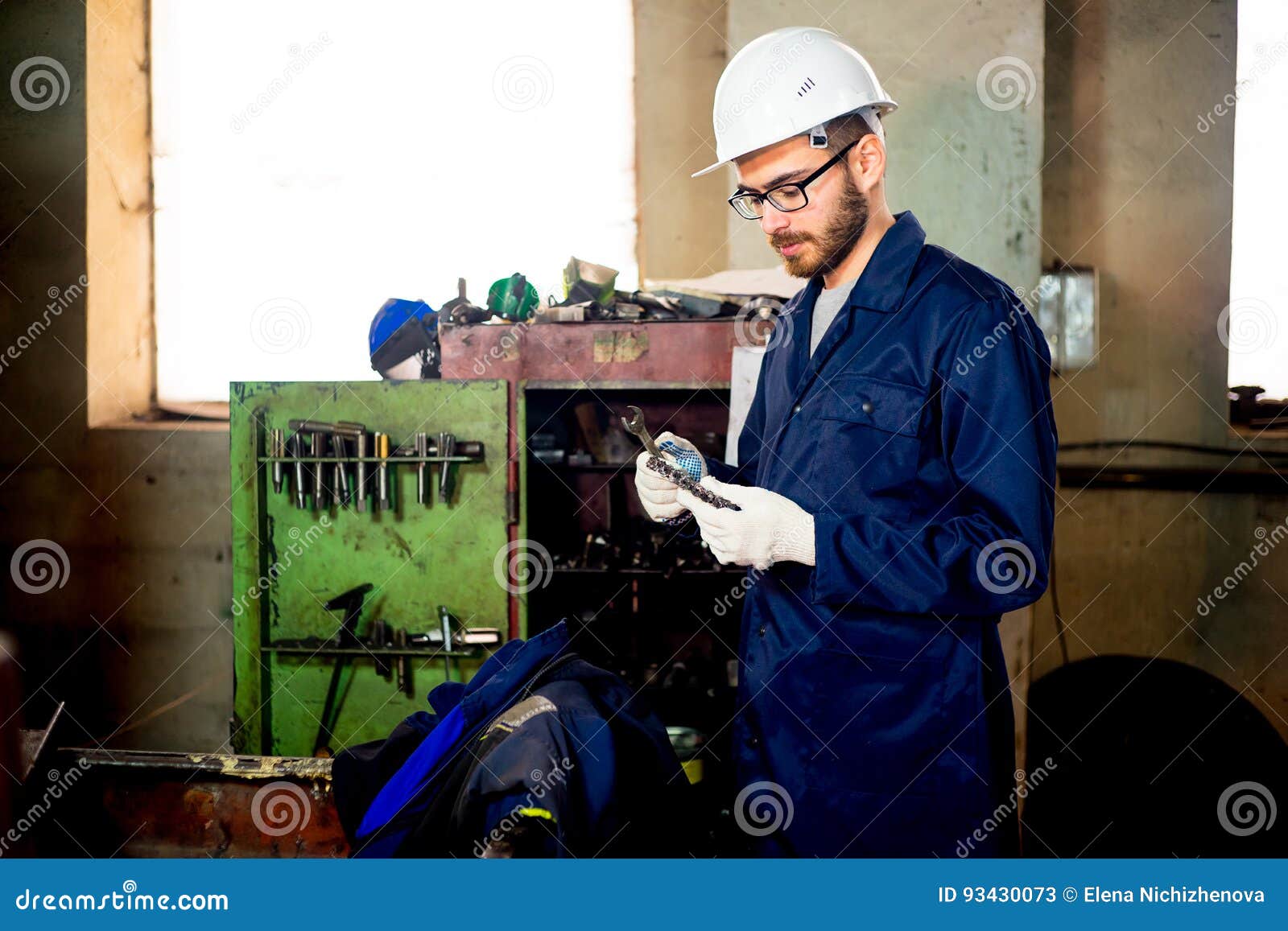 Worker with lathe stock image. Image of plant, processing - 93430073