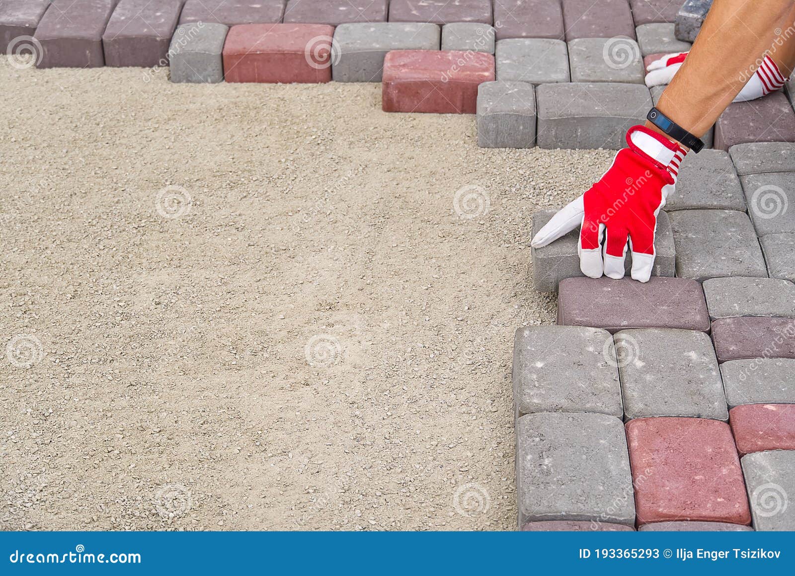 Worker Laying Paving Stones. Stone Pavement, Construction Worker Laying ...