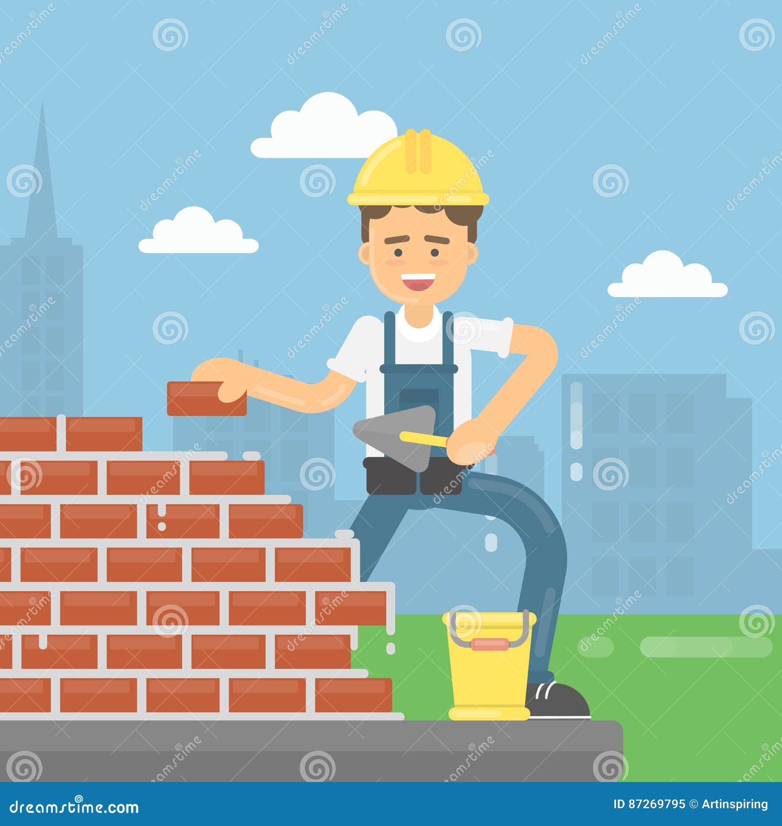 Happy Bricklayer Cartoon Vector | CartoonDealer.com #53257023