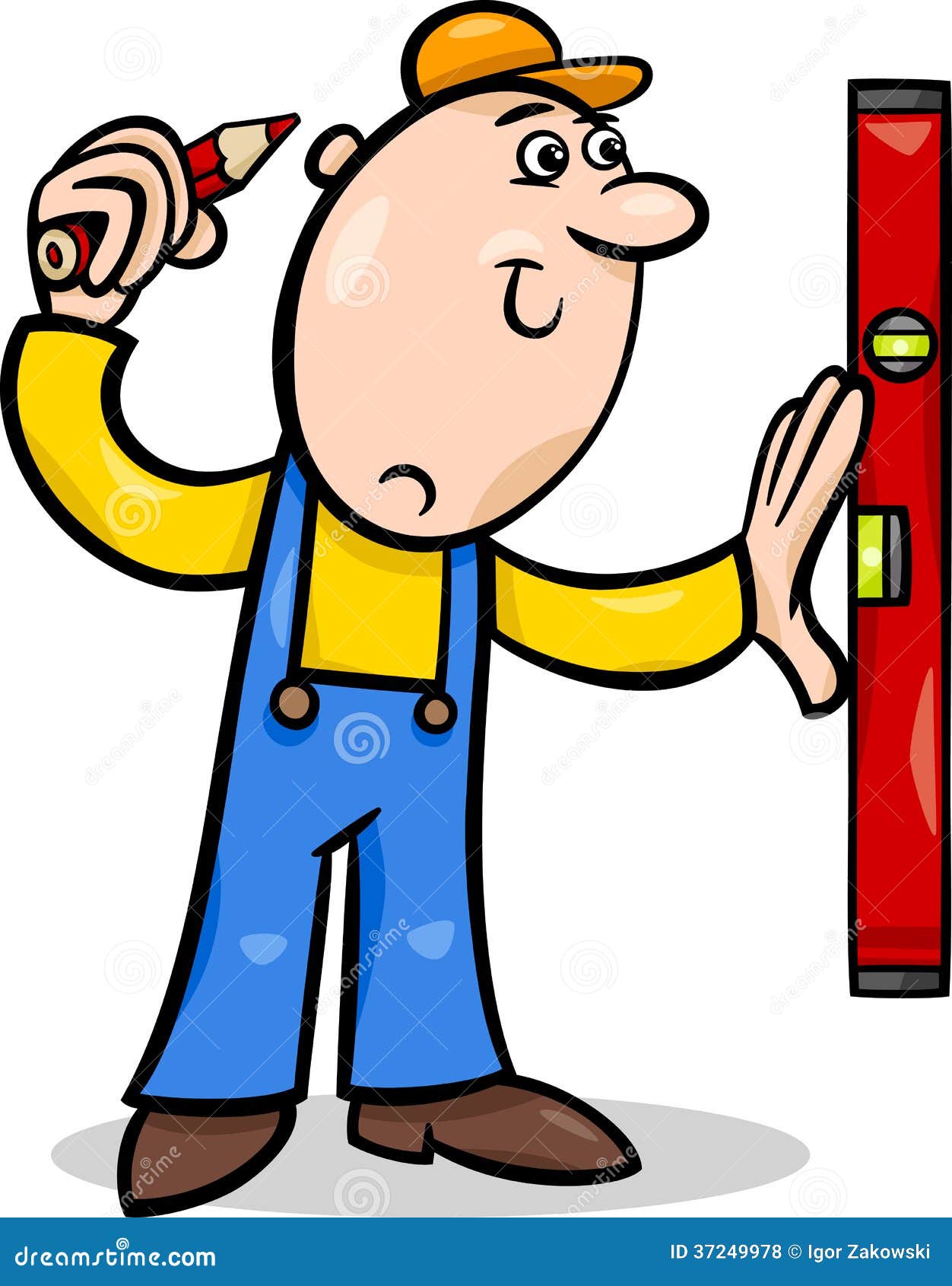 Worker with Level Cartoon Illustration Stock Vector - Illustration of ...