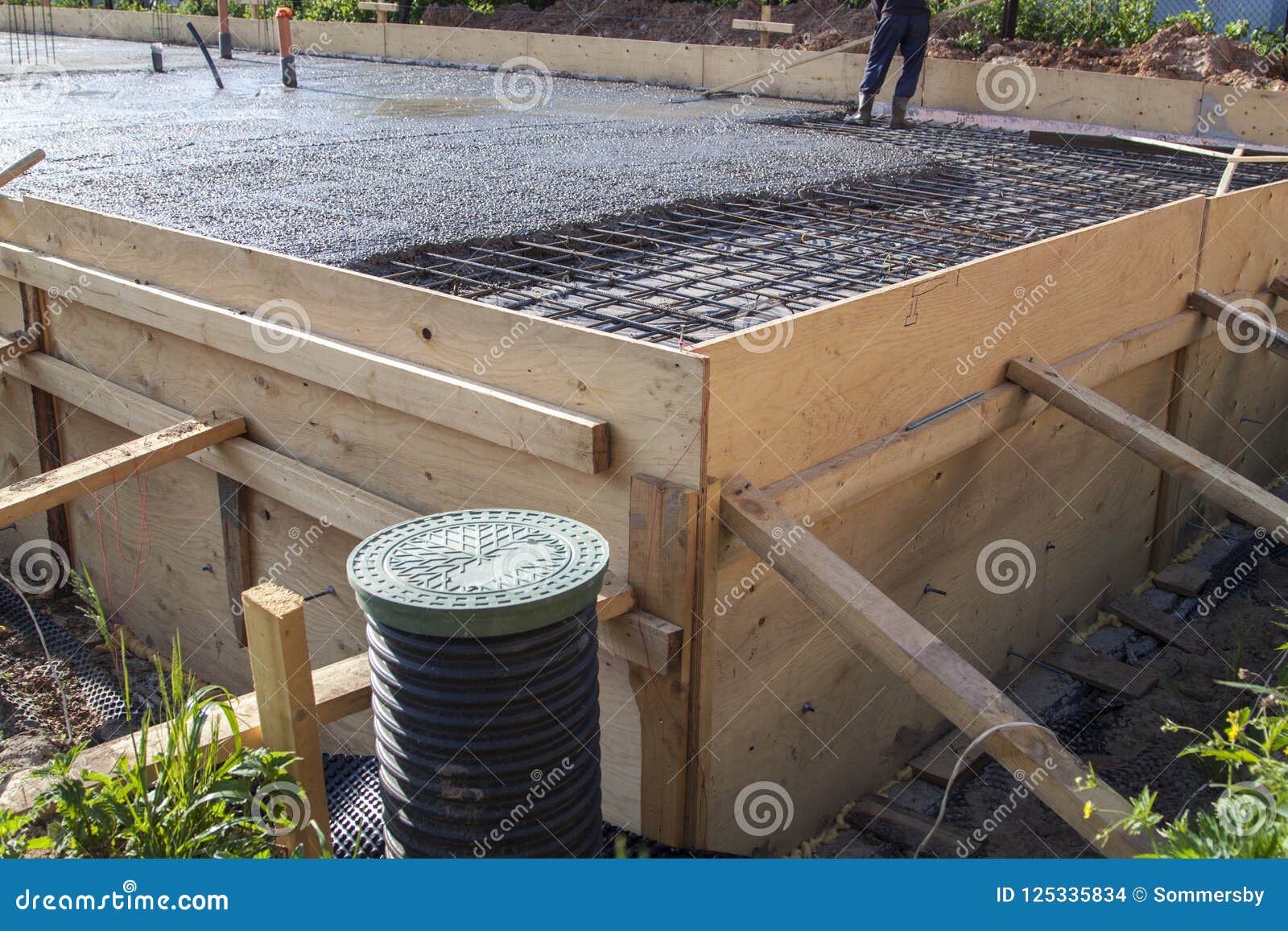 Worker Leveling Fresh Concrete Slab with Special Working Tool Stock ...