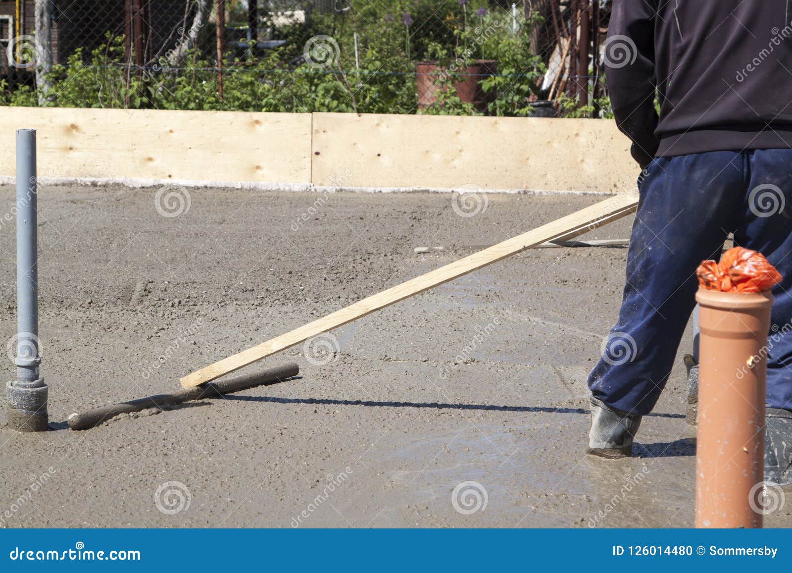 Worker Leveling Fresh Concrete Slab with Special Working Tool Stock ...