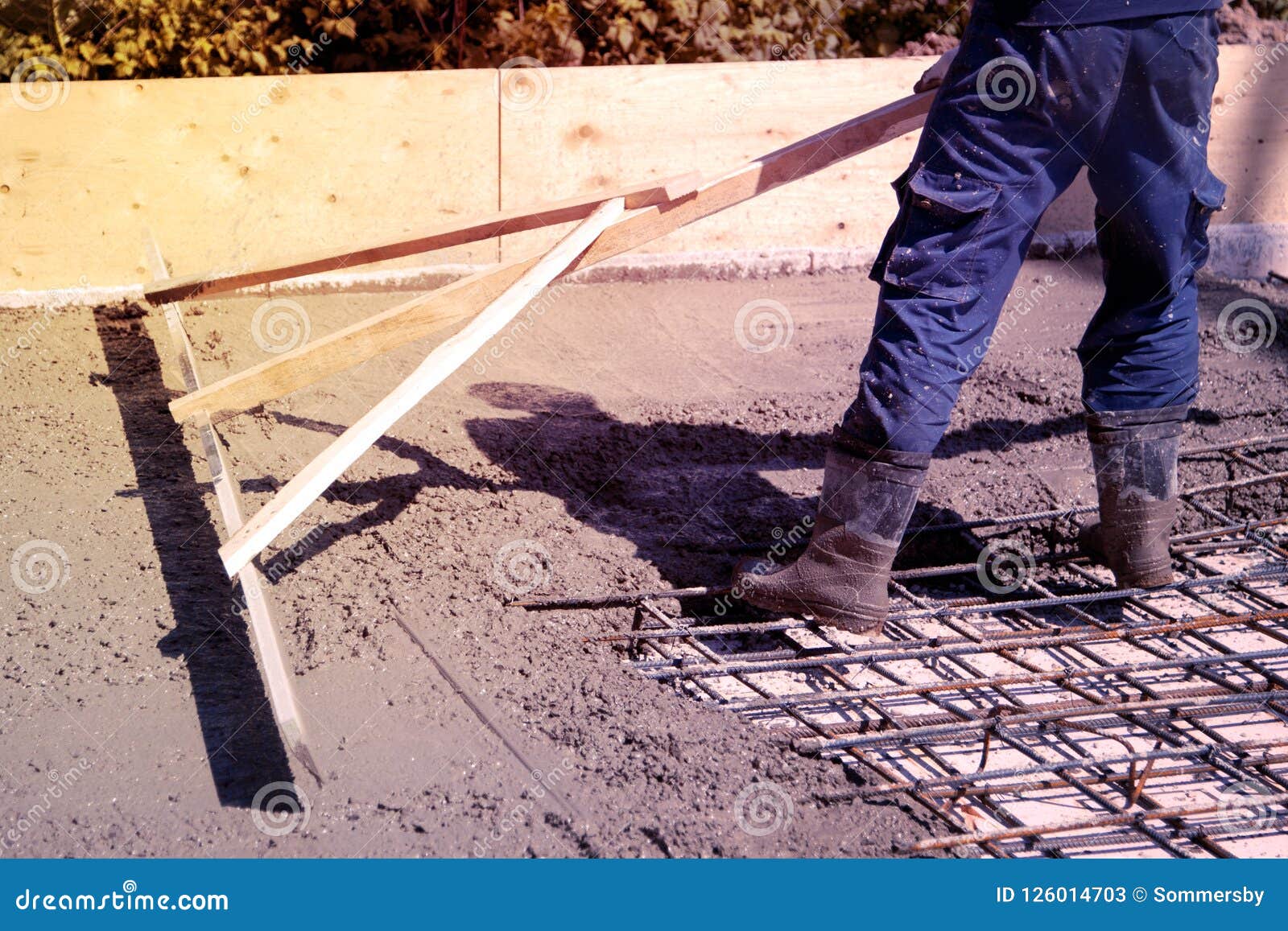 Worker Leveling Fresh Concrete Slab with Special Working Tool Stock ...