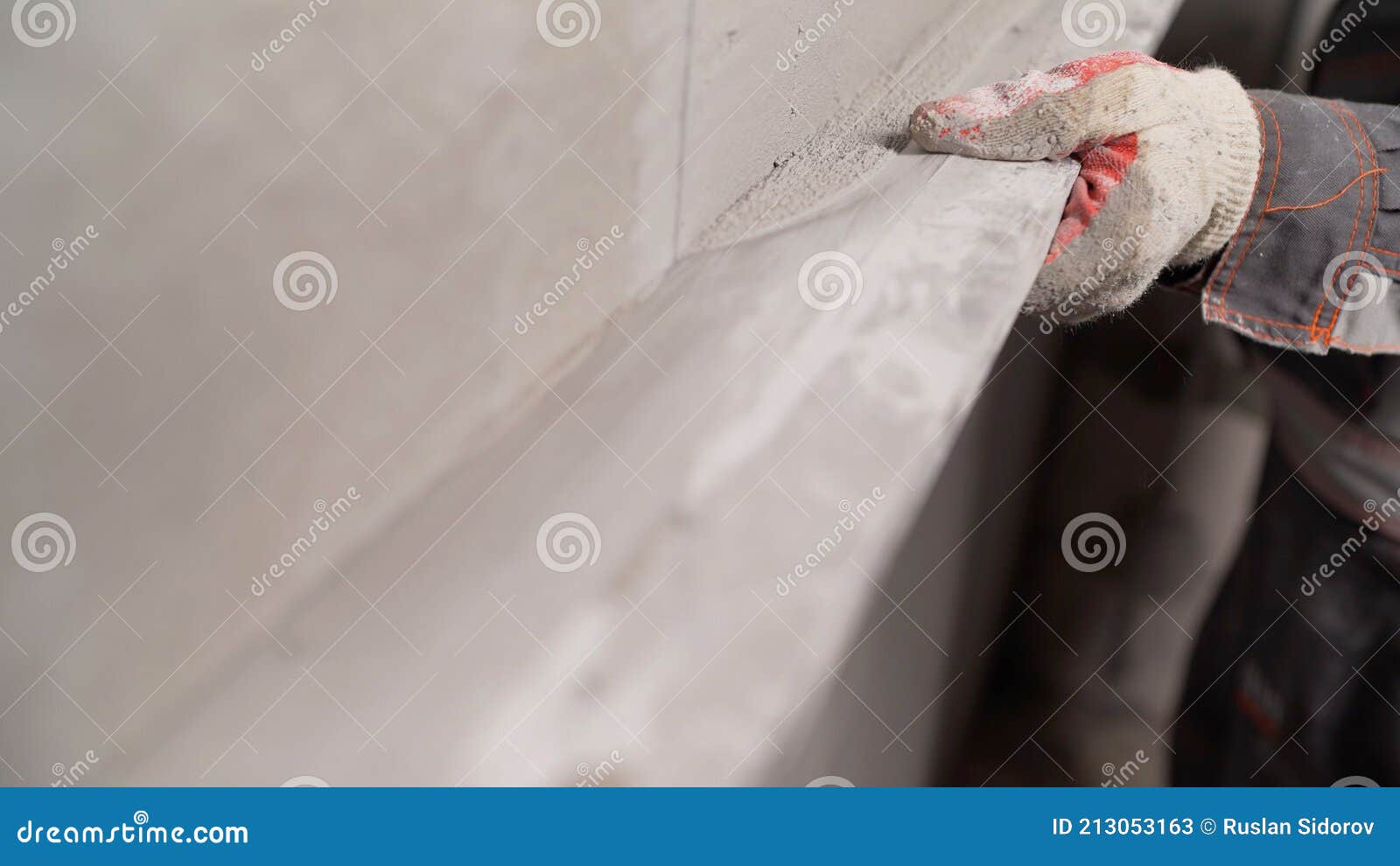 Plasterer at Work on Construction Site, Leveling Walls and Checking ...