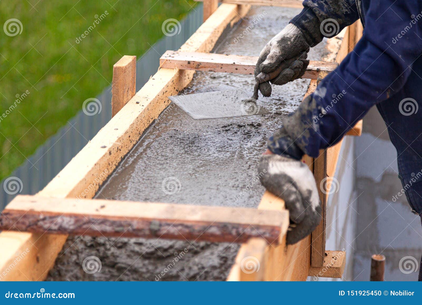 Worker Levels Concrete in Formwork Stock Photo - Image of mason ...