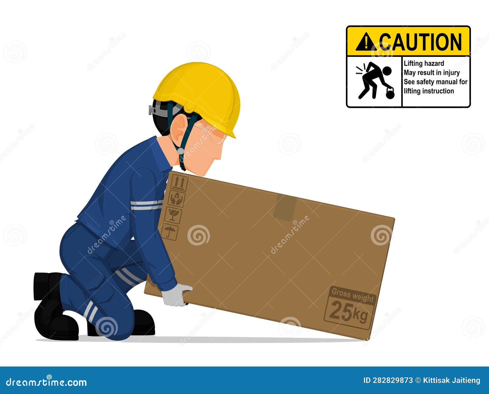 A Worker is Lifting a Big Box on the Floor Stock Vector - Illustration ...