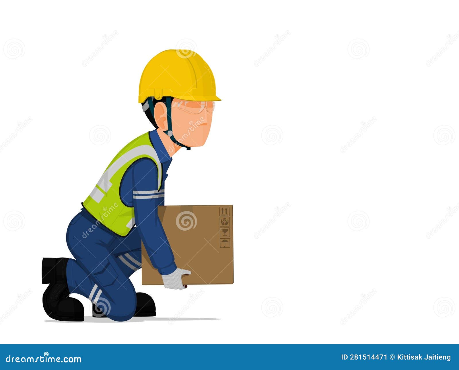 A Worker is Lifting a Small Box on the Floor Stock Vector ...