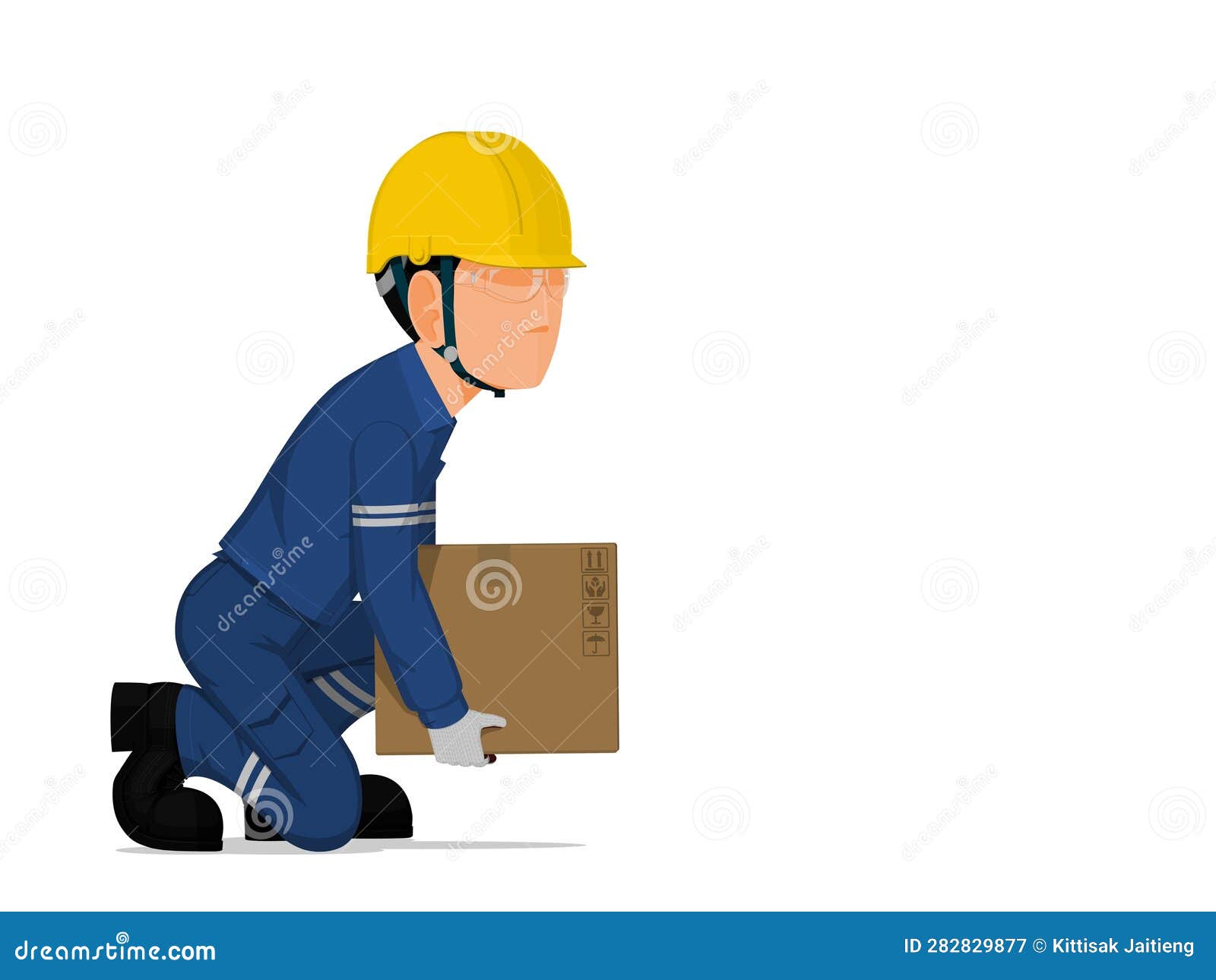 A Worker is Lifting a Small Box on the Floor Stock Vector ...