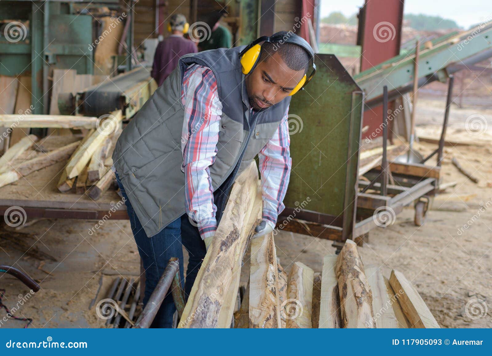 Worker lifting some wood stock image. Image of lumberyard - 117905093