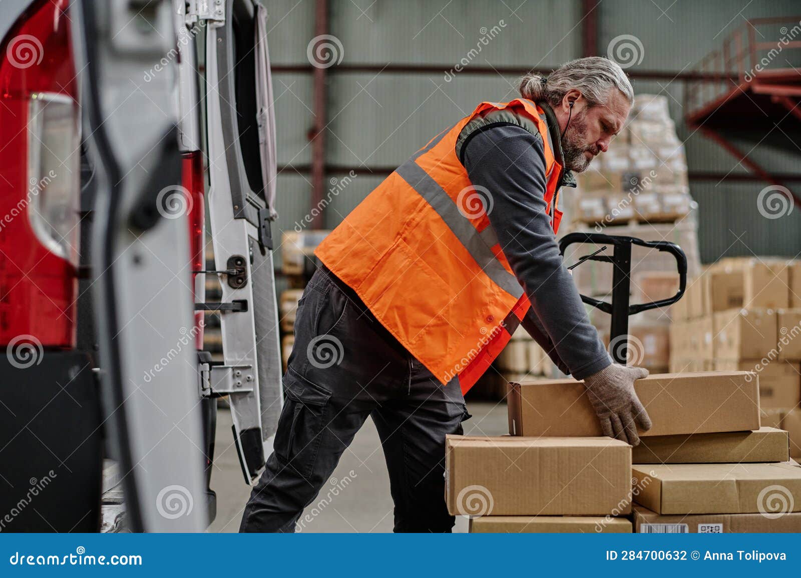 Worker Loading Cargo in Truck Stock Photo - Image of storehouse ...