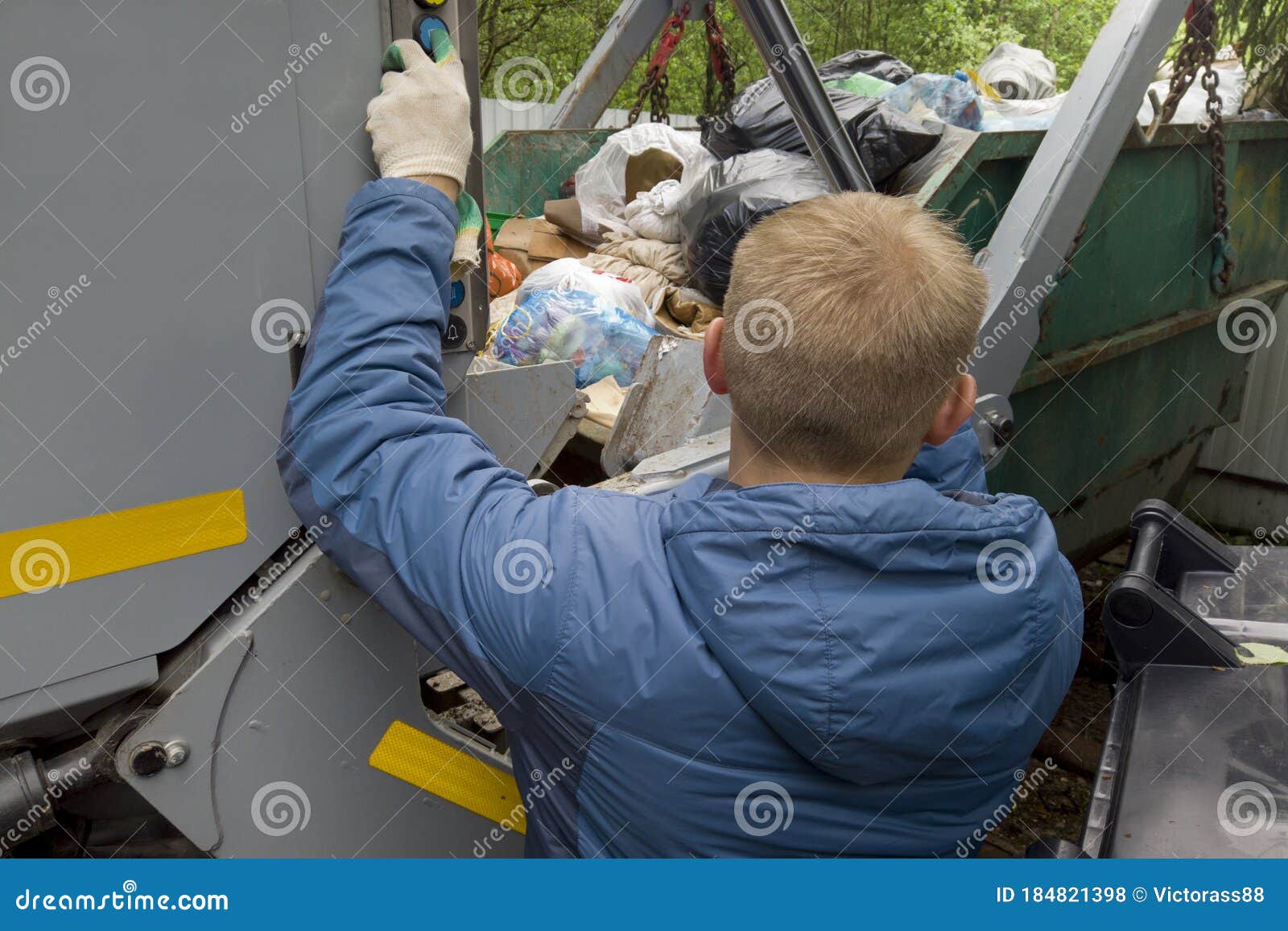 Garbage Men Operating Garbage Truck, Solid Household Waste Collection ...