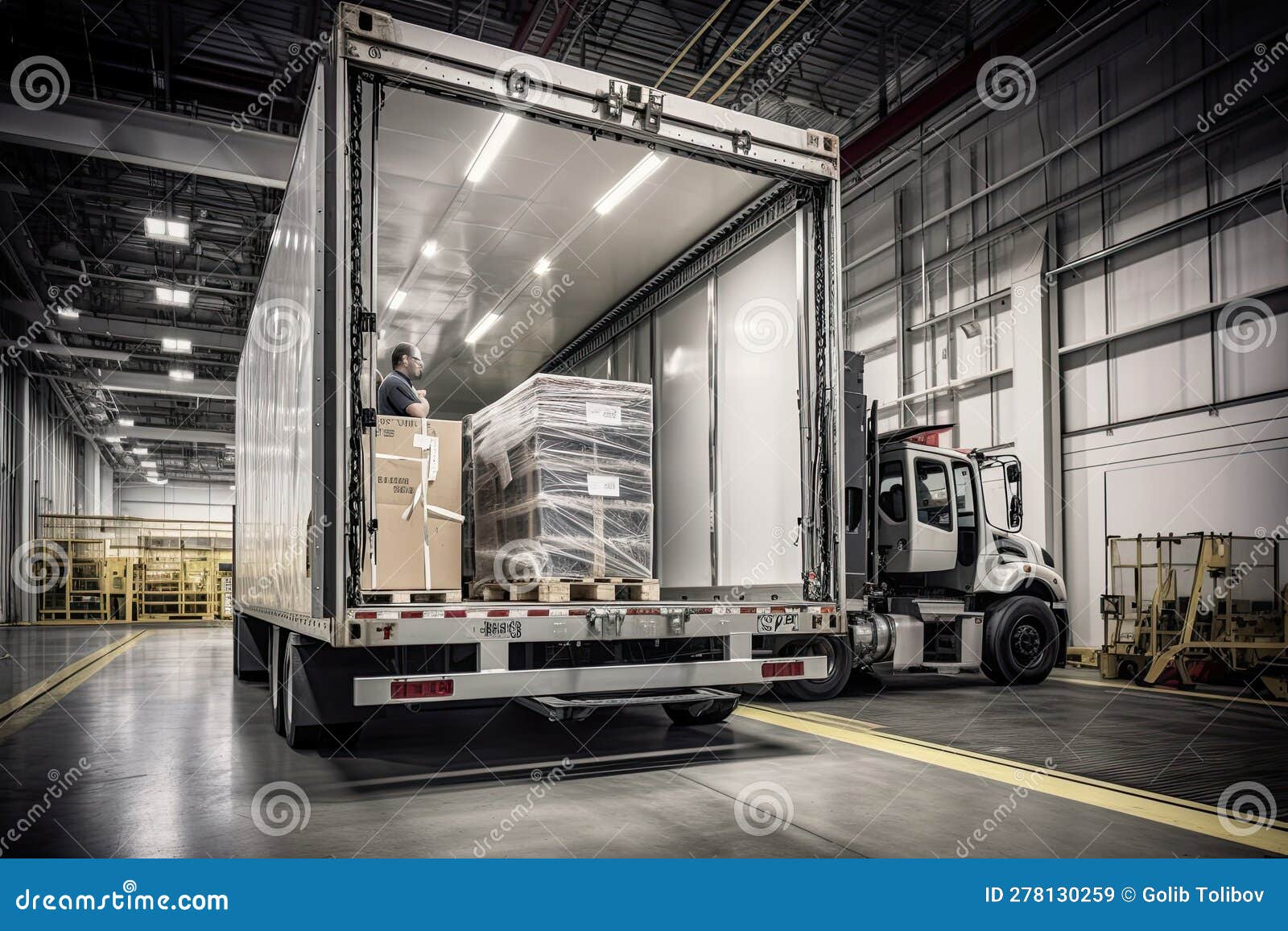 A Worker Loading a Truck with Boxes in a Warehouse. Generative Ai Stock ...