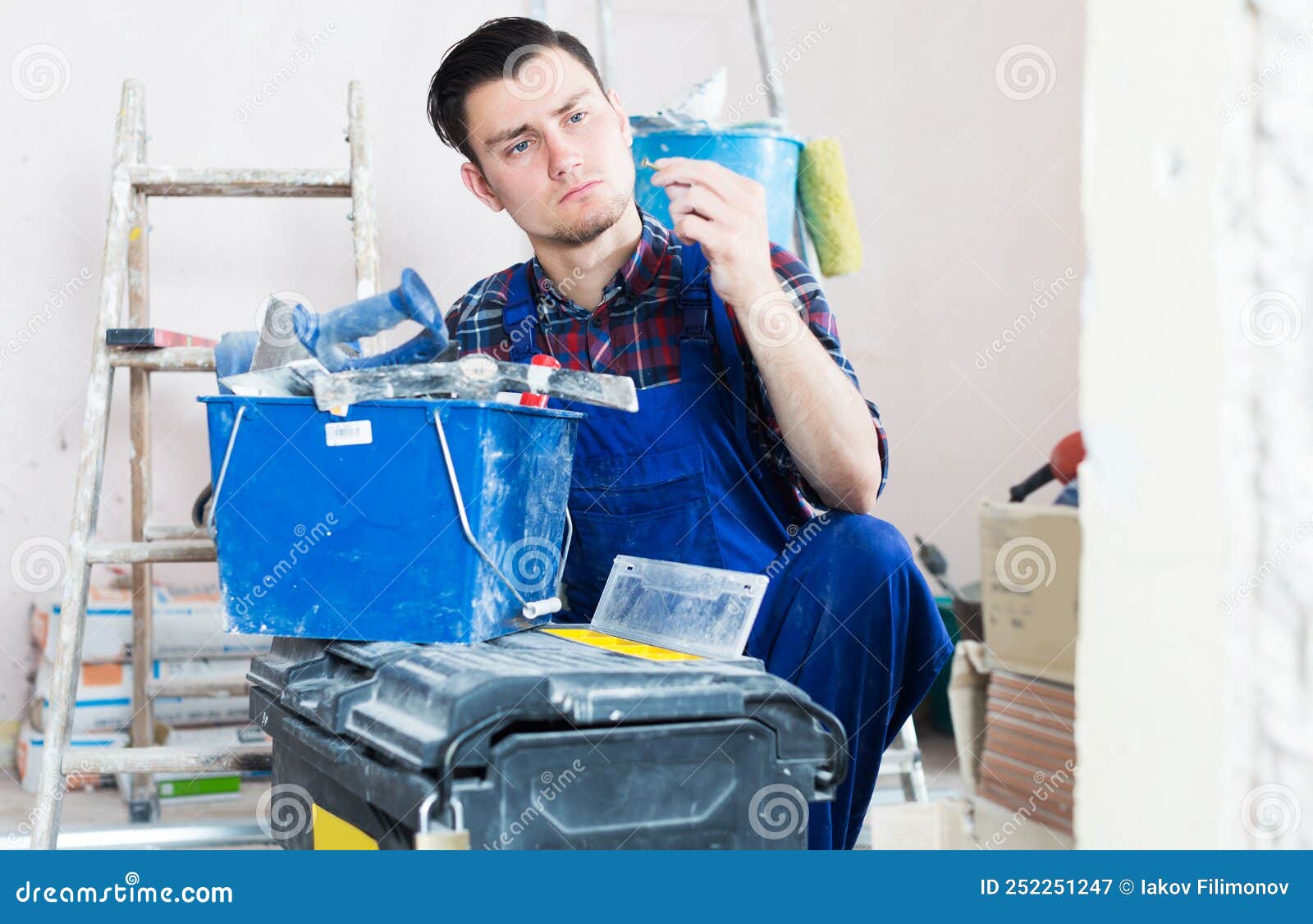 Worker Looking for Necessary Tool in Toolbox Stock Image - Image of ...