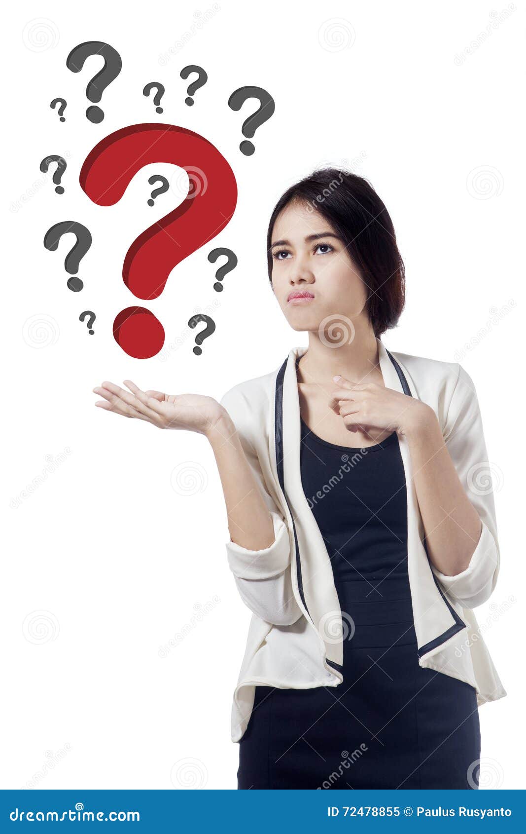 Worker Looking at Red Question Sign Stock Image - Image of asian ...