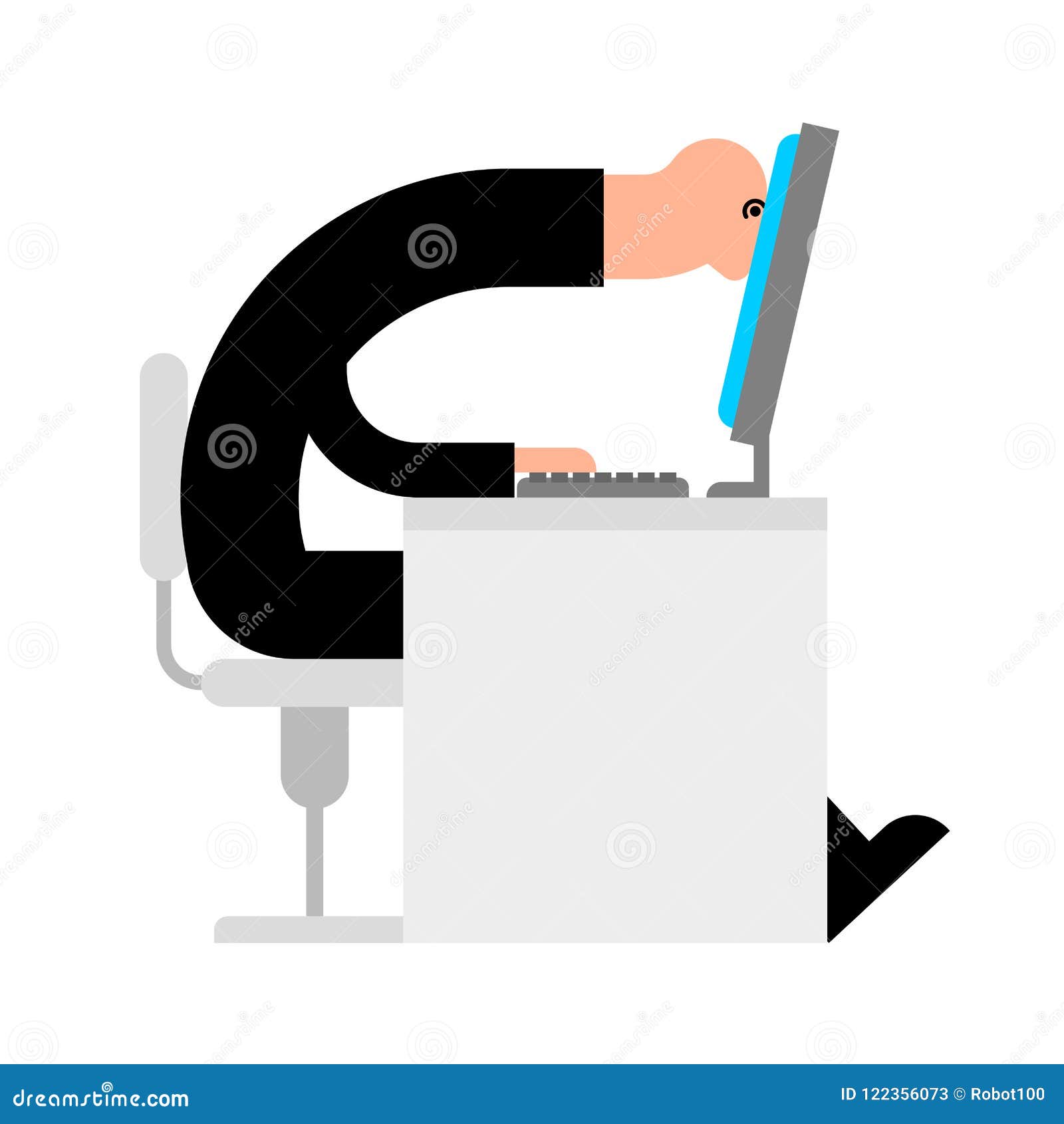 Worker Looks at Monitor. Work at Computer Stock Vector - Illustration ...