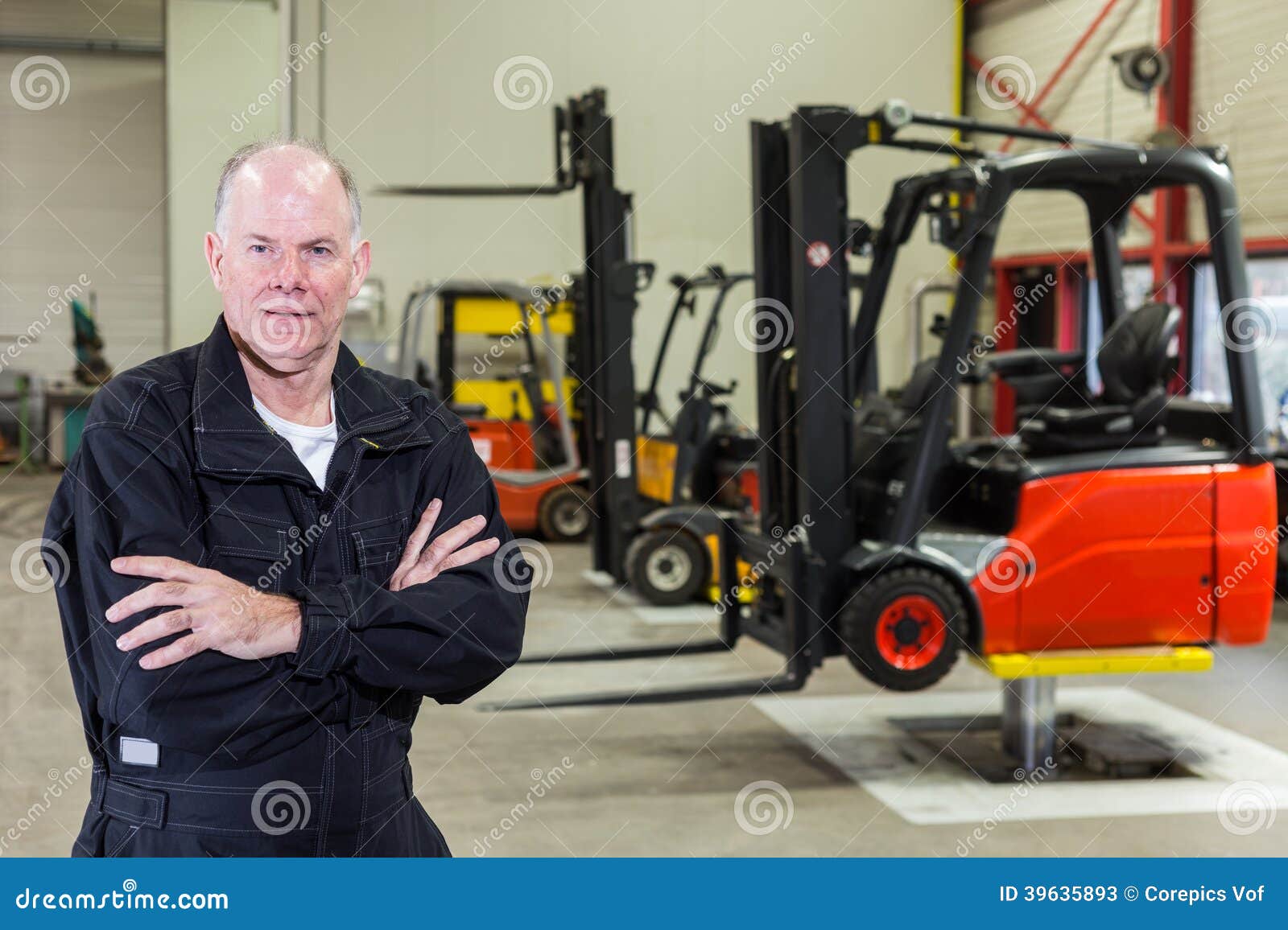 Worker in Maintenance Service Station Stock Image - Image of forklift ...