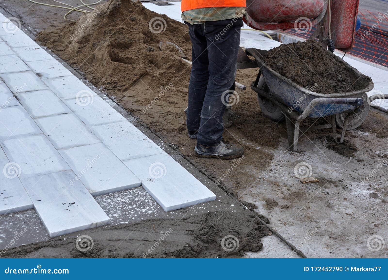 Worker Makes Concrete with Machine Stock Photo - Image of service ...
