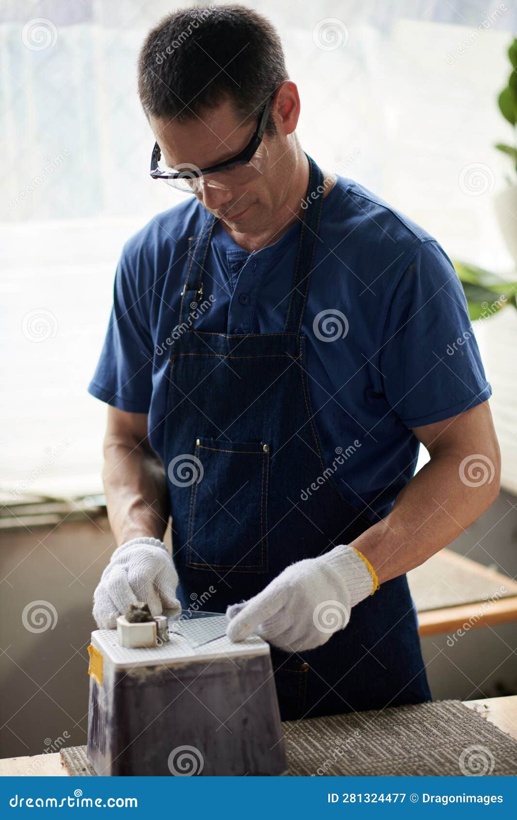Worker Making Artwork from Glass in Workshop Stock Image - Image of ...