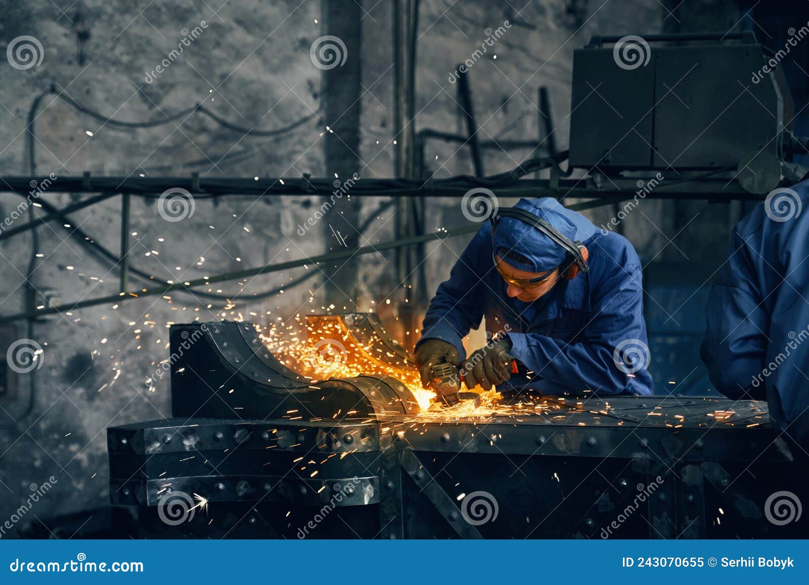 Worker Making Gates from Iron in Garage. Stock Image - Image of ...