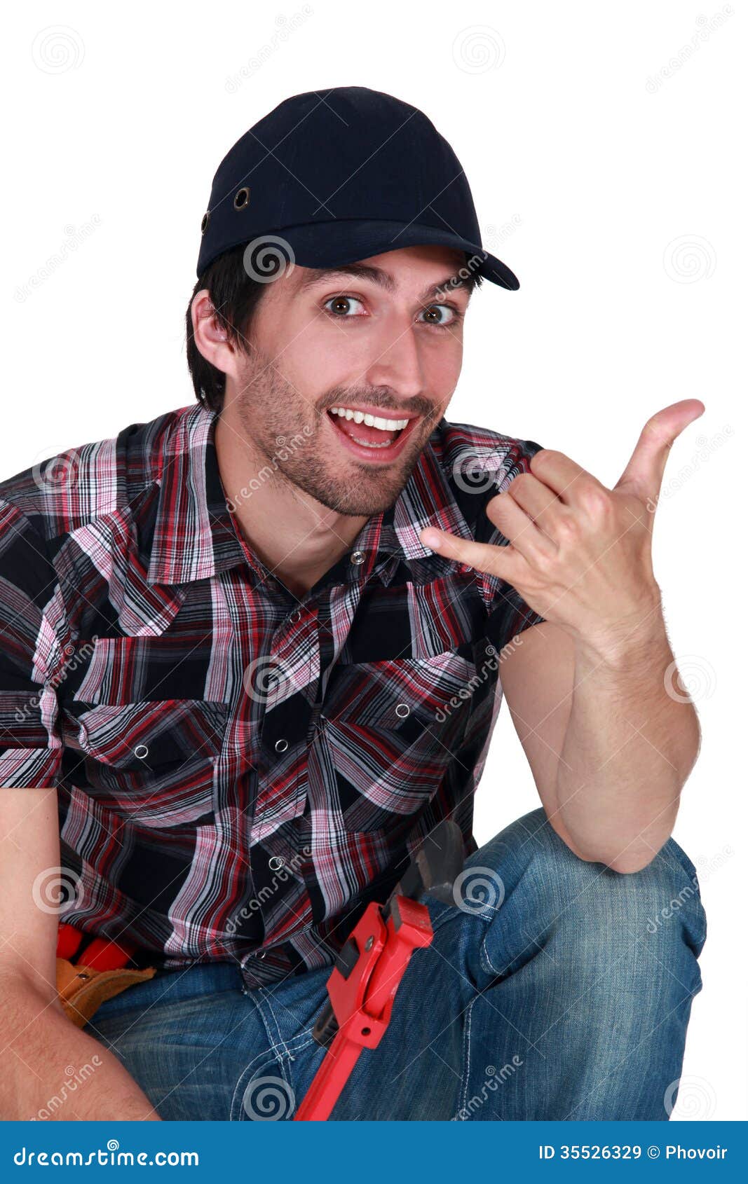 Worker making a hand sign. stock image. Image of person - 35526329