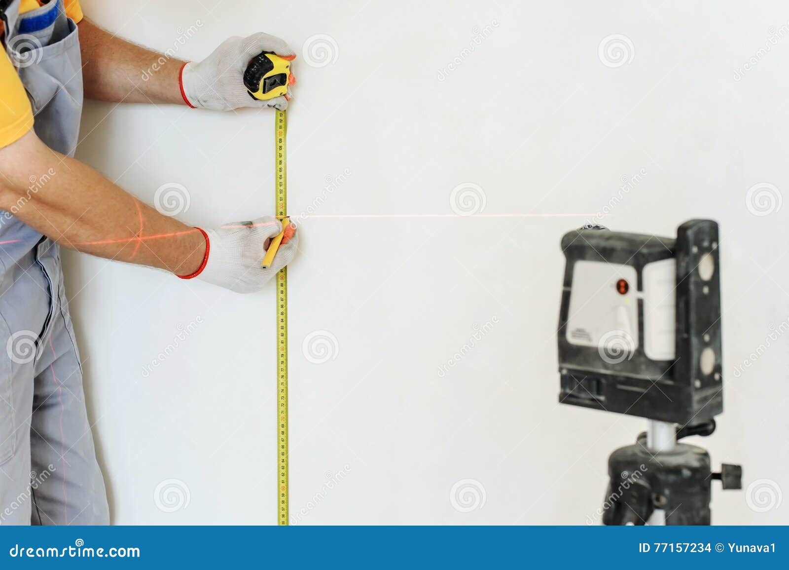 Worker making measurement. stock photo. Image of measurement - 77157234