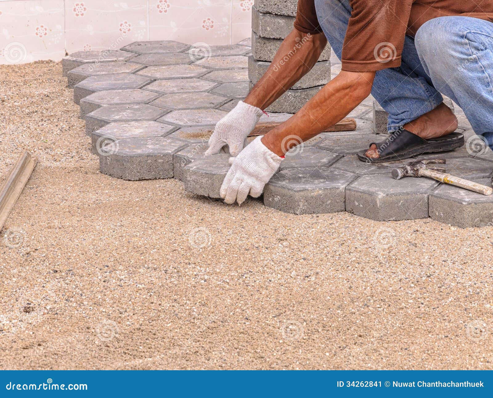 Worker making pavement stock image. Image of occupation - 34262841
