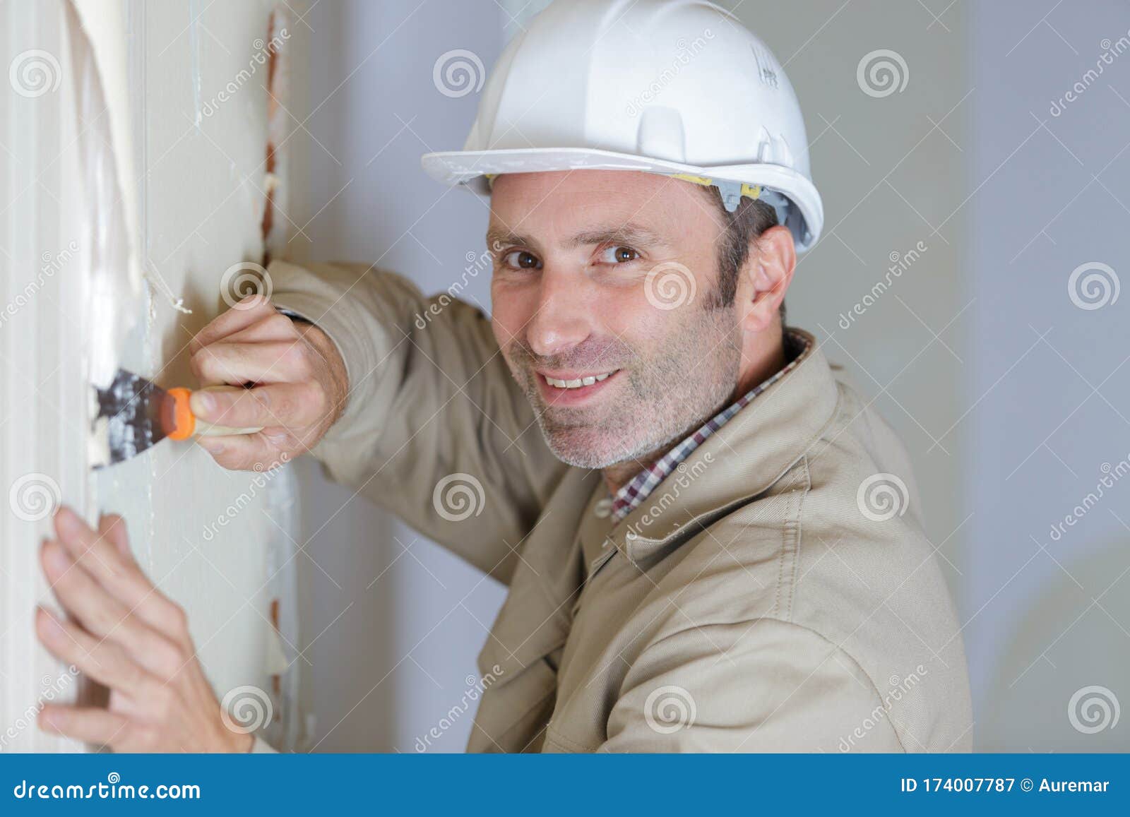 Worker Making Repair in Room Stock Image - Image of bucket, plastic ...