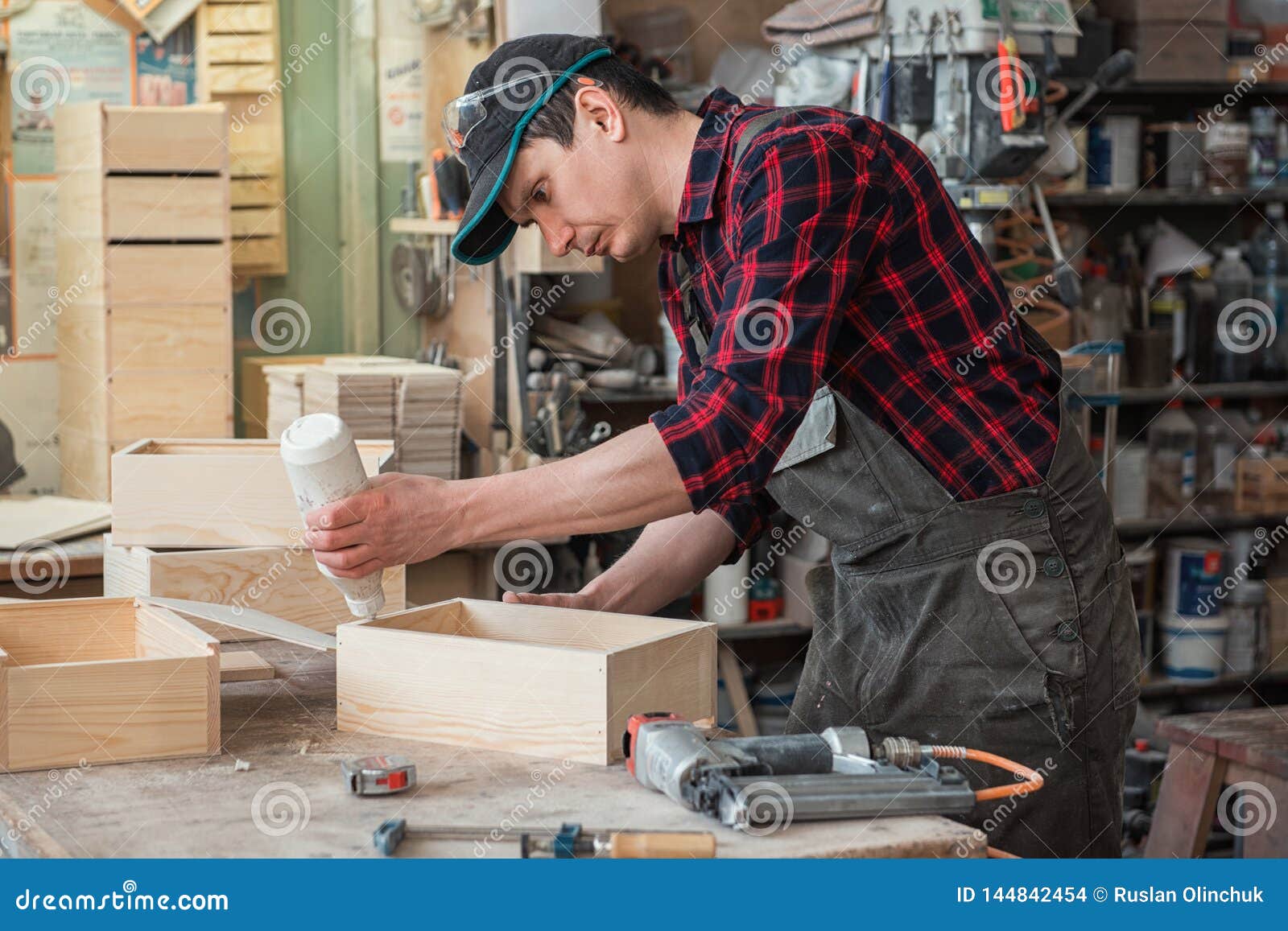 Worker making the wood box stock photo. Image of recreational - 144842454