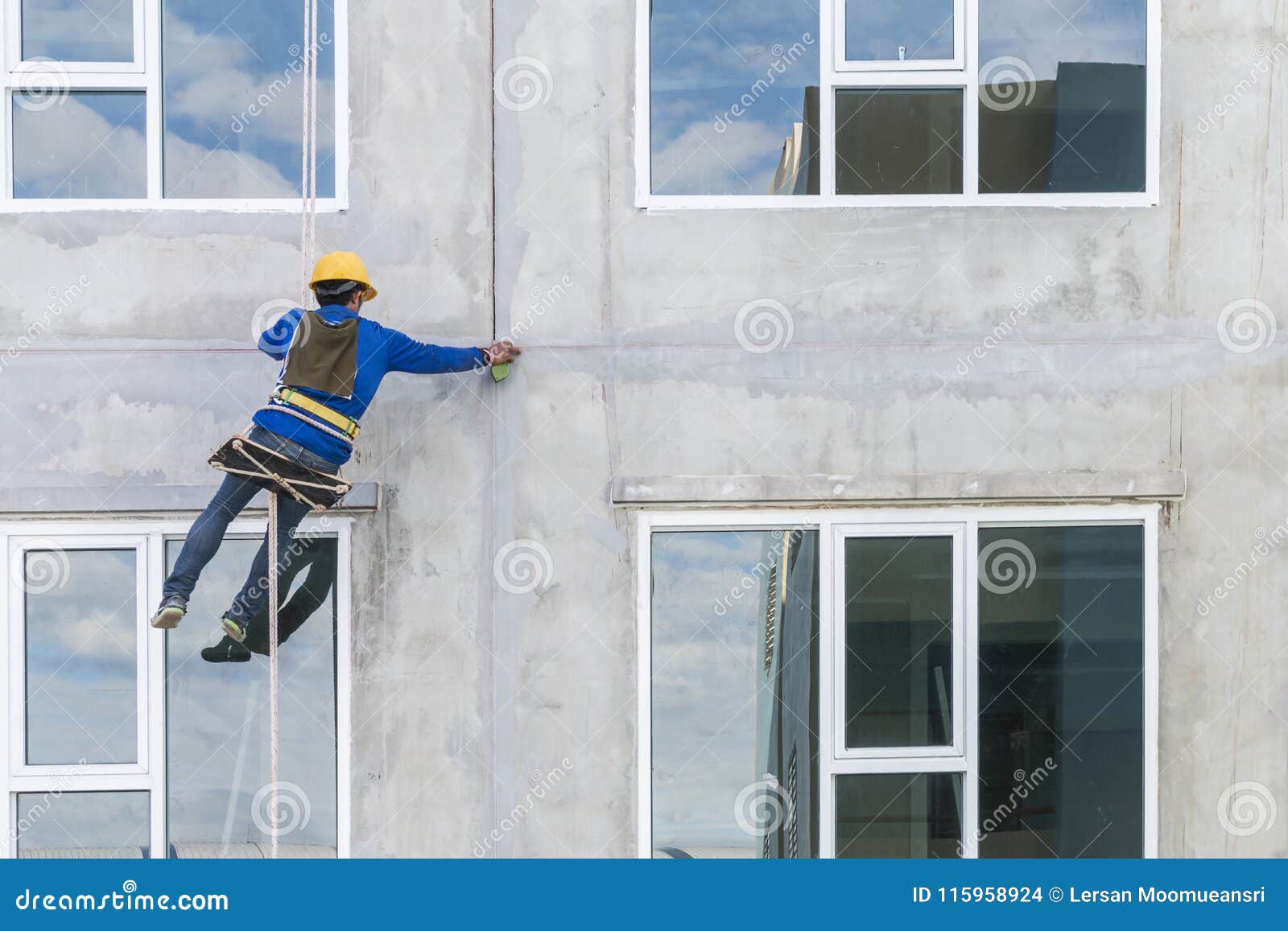 The Worker Man Abseiling with Rope on Construction Site Editorial Stock ...