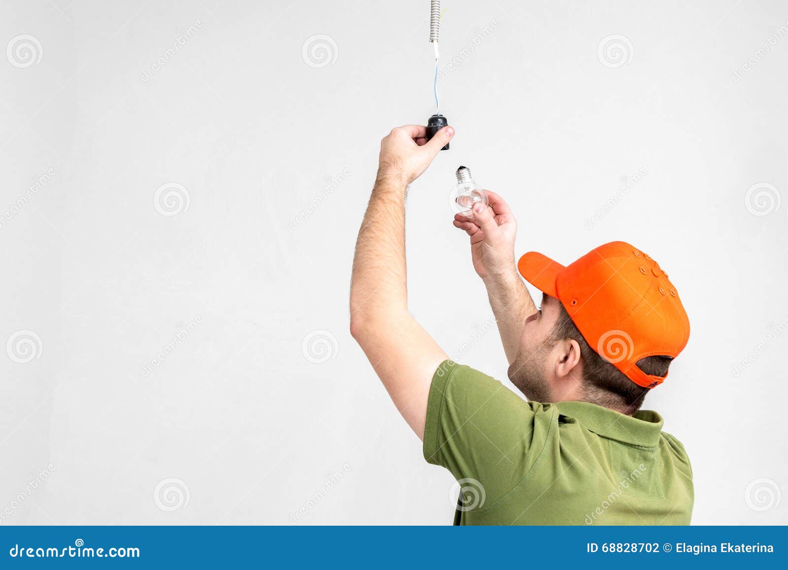Worker Man Changing Light Bulb Stock Photo - Image of tube, house: 68828702