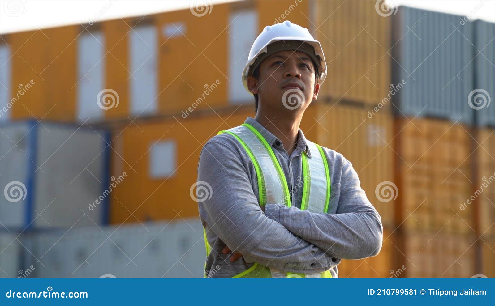 Worker Man Checking and Control Loading Containers Box from Cargo Stock ...