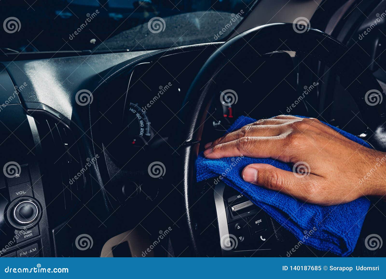 Worker Man Cleaning Dust Interior by Cloth Microfiber Inside Car Stock ...