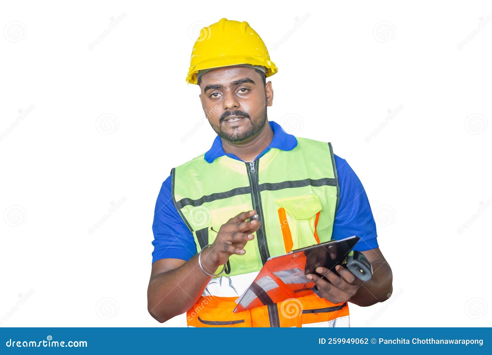 Worker Man with Clipboard, Man in Hardhat with Clipping Path on White ...