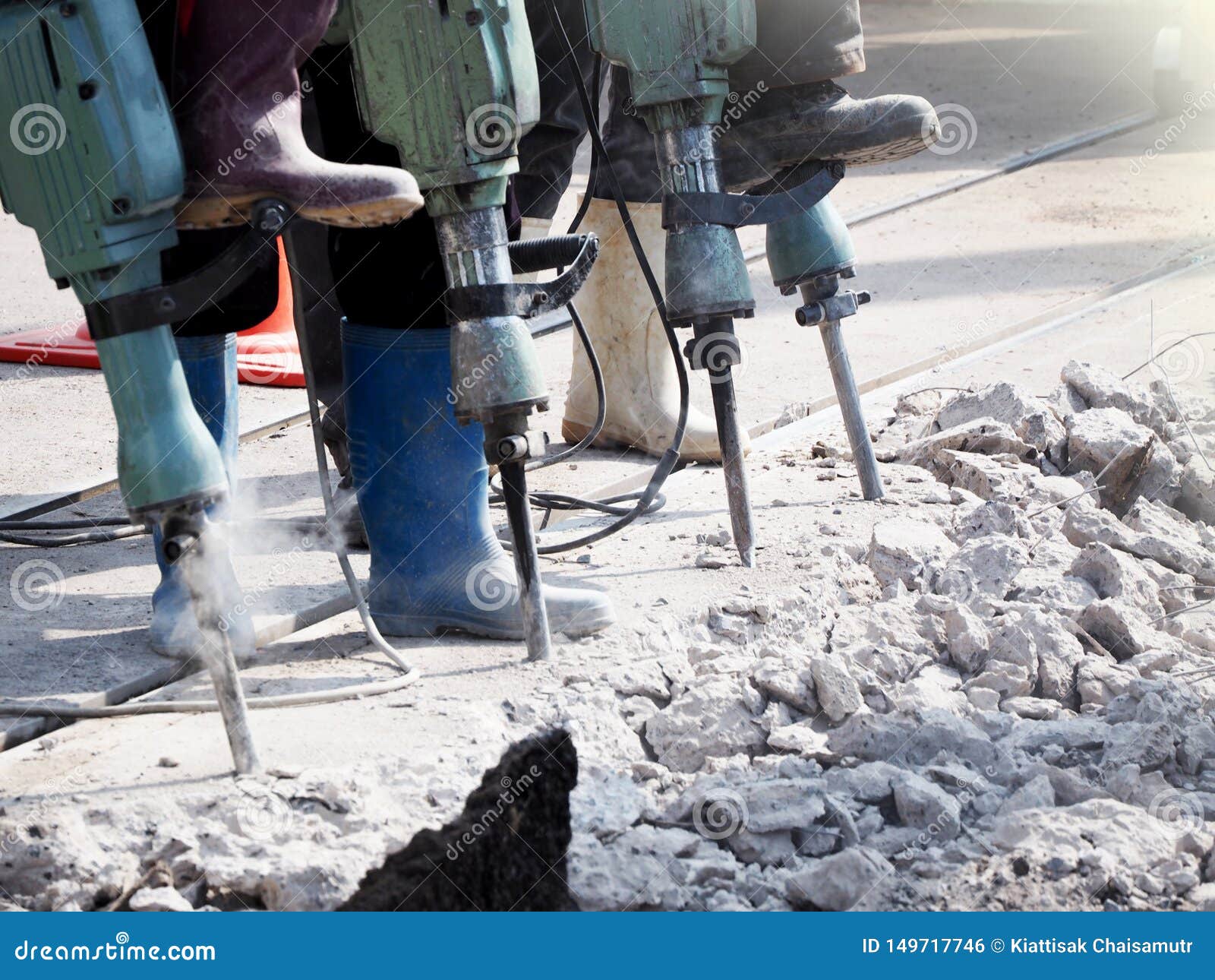 A Worker Man Drilling in Concrete Stock Photo - Image of pavement ...